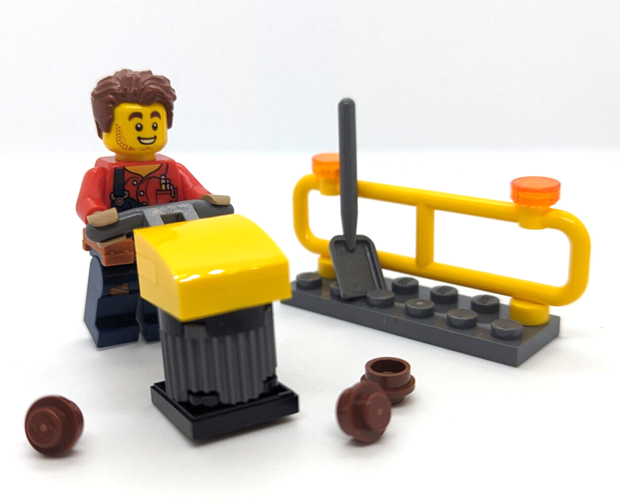 Lego City Handyman Harl Hubbs Minifigure And Tamping Rammer Construction