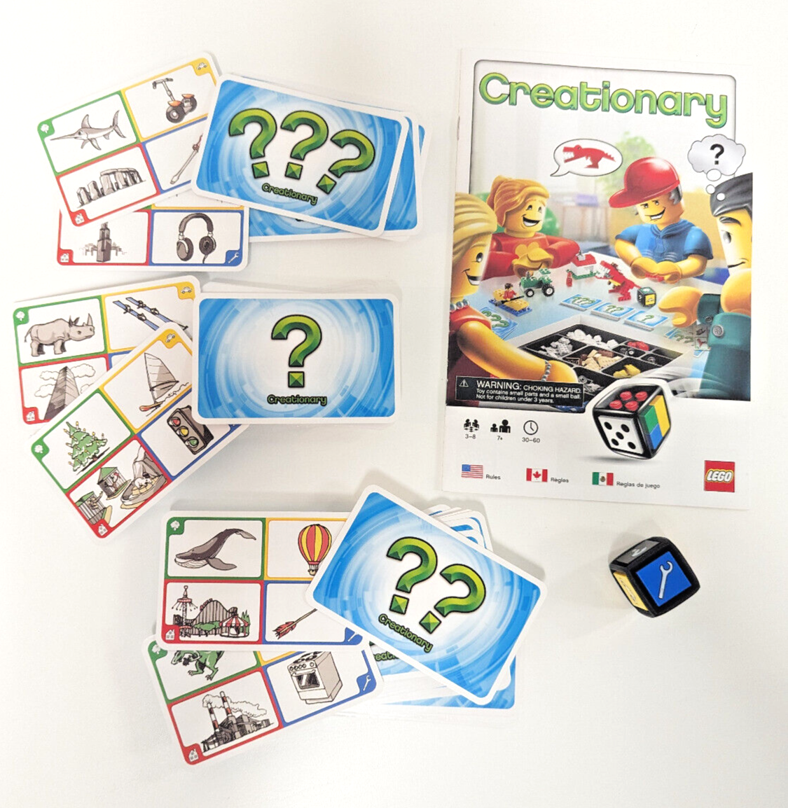 Lego Creationary 3844 Dice, Instructions & Game Cards (Full Deck of 96