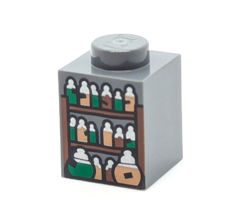 LEGO Shelves Potion Bottles Pattern - 1x1 Gray Brick - Harry Potter Ca