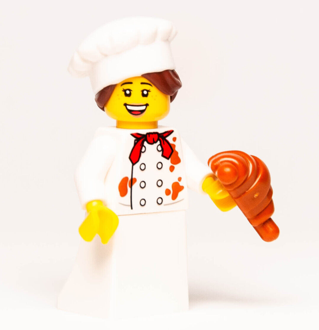 New LEGO BAM Minifigure 2023 - French Female Pastry Baker Chef w/ Croi