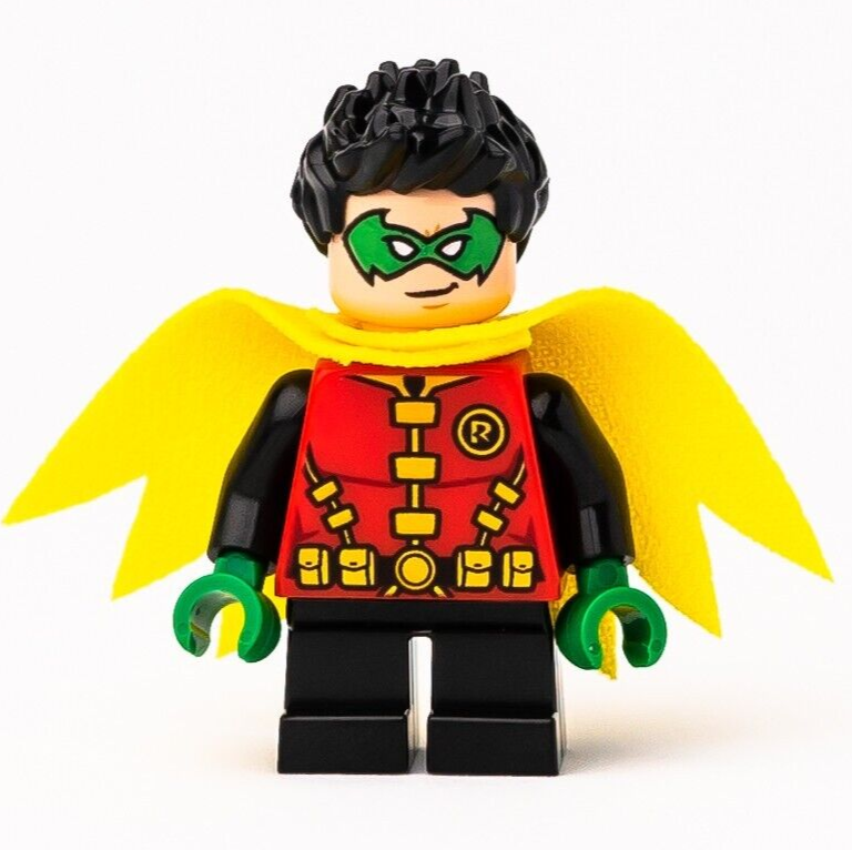 New LEGO Robin - Green Mask, Short Legs, Yellow Cape Minifig - DC (sh5
