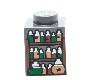 LEGO Shelves Potion Bottles Pattern - 1x1 Gray Brick - Harry Potter Ca