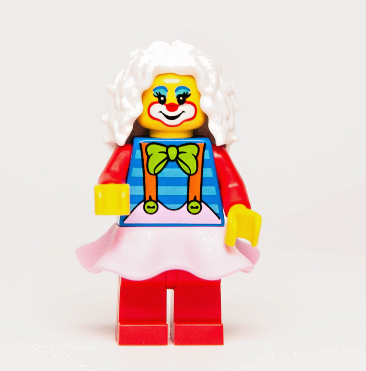 New LEGO BAM 2024 Minifigure - Female Clown, White Hair Pink Skirt - B